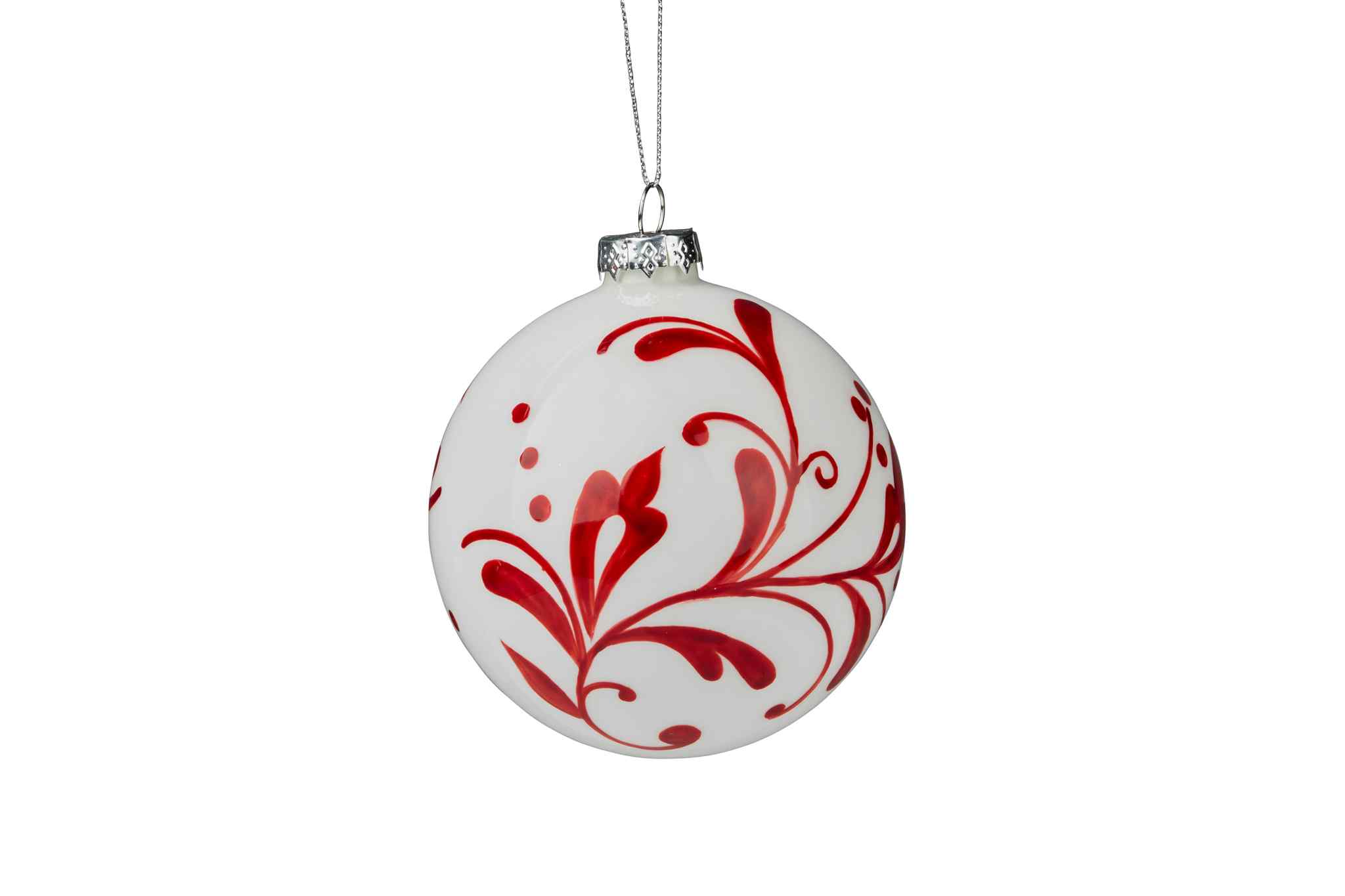Bauble – Leaf Red and White – Tiaro Christmas Cottage
