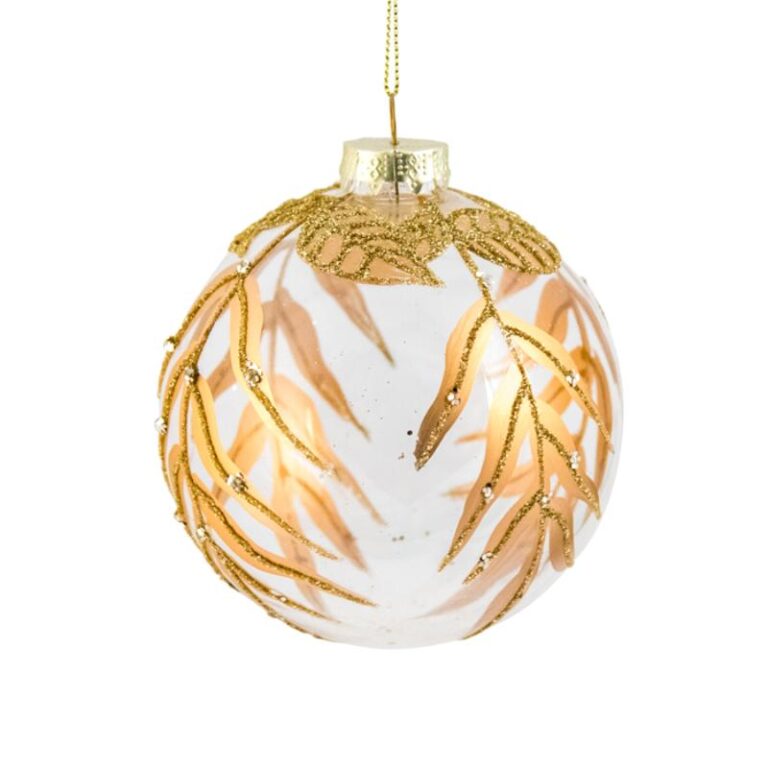Bauble Clear with Champagne Leaves – Tiaro Christmas Cottage